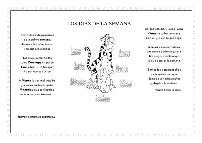 Cuento infantil: Los días de la semana | PDF | Poesía