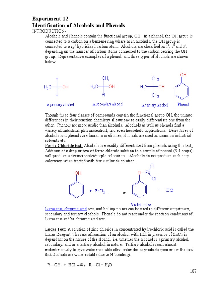 Experiment 12 Identification of Alcohols and Phenols | PDF | Alcohol ... Experiment 12 Identification of Alcohols and Phenols | PDF | Alcohol ...