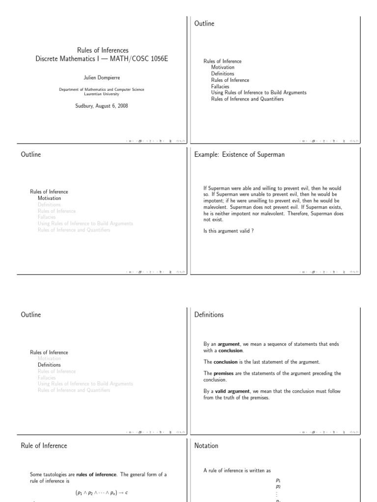 Rules of Inferences Discrete Mathematics I - MATHCOSC 1056E PDF | PDF | Argument | Inference