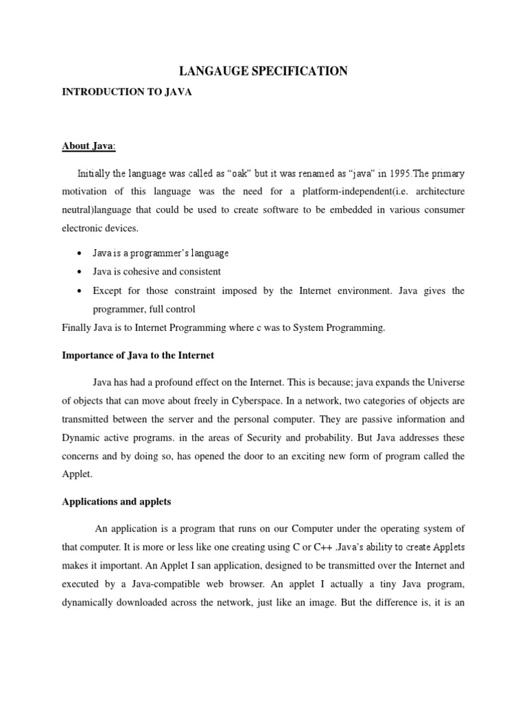 Langauge Specification: Introduction To Java | PDF | Java Virtual ...