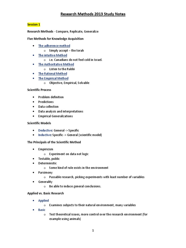 Research Methods Notes | PDF | Sampling (Statistics) | Experiment