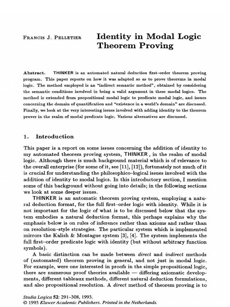 Identity in Modal Logic Theorem Proving | PDF | First Order Logic | Modal Logic