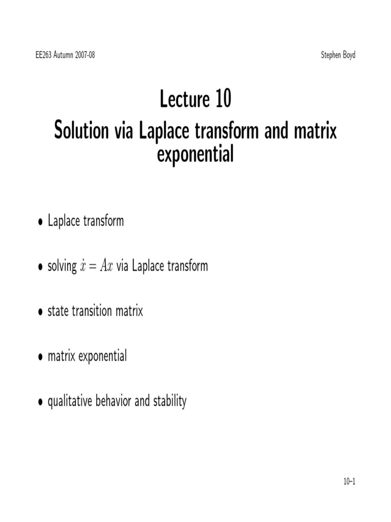 Laplace Transform of Matrix Exponential | PDF | Eigenvalues And ...