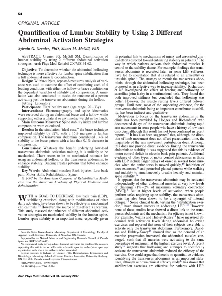 Lumbar Stability PDF | PDF | Abdomen | Vertebra