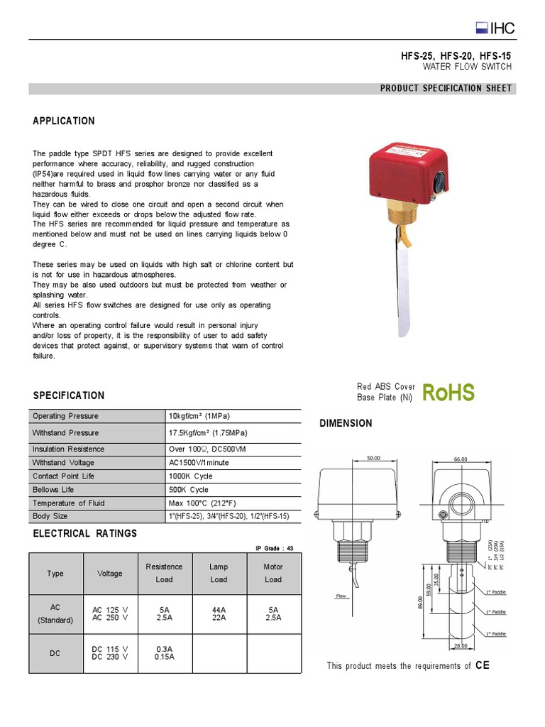 flowswitchHFS25 PDF | PDF | Switch | Fluid Dynamics
