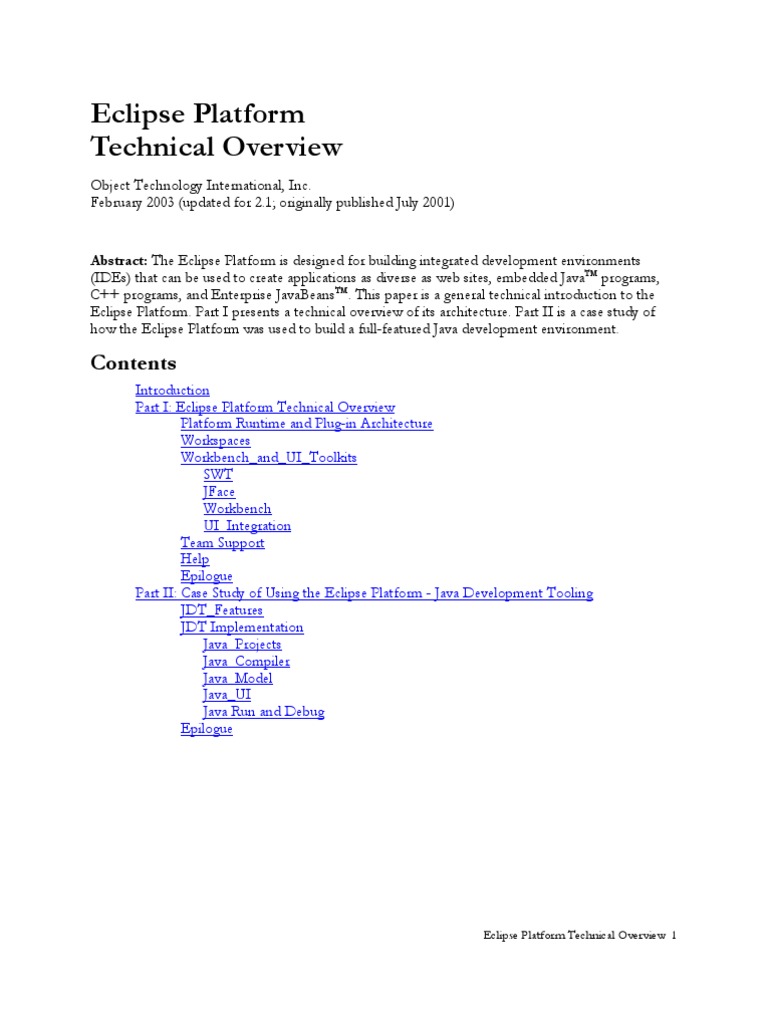 Eclipse Overview Eclipse Software Java Programming Language 