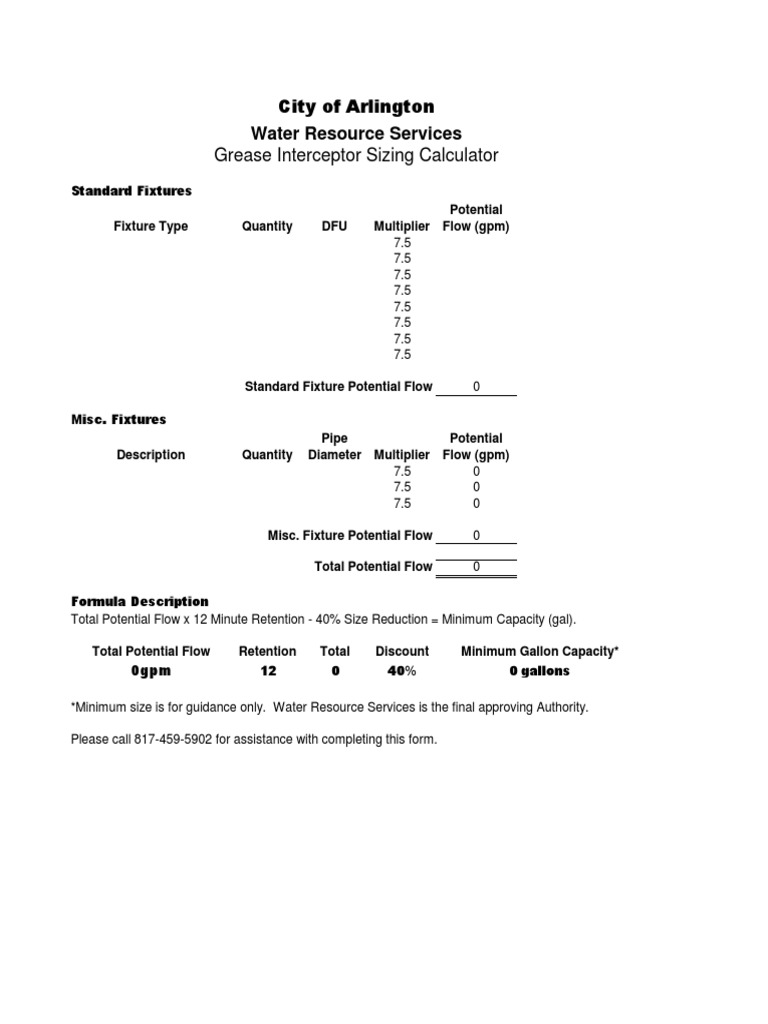 Interceptor Sizing Form | PDF
