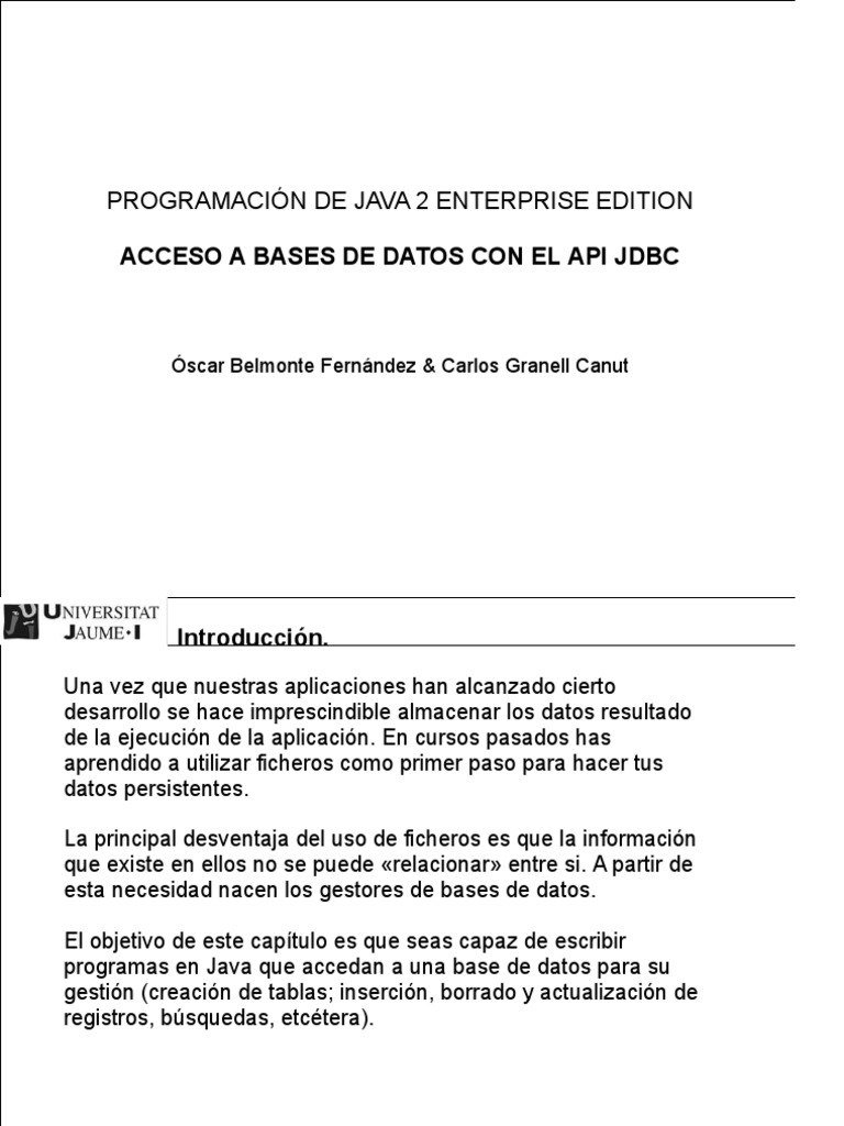 Pj2ee JDBC | PDF | Mi sql | Plataforma Java