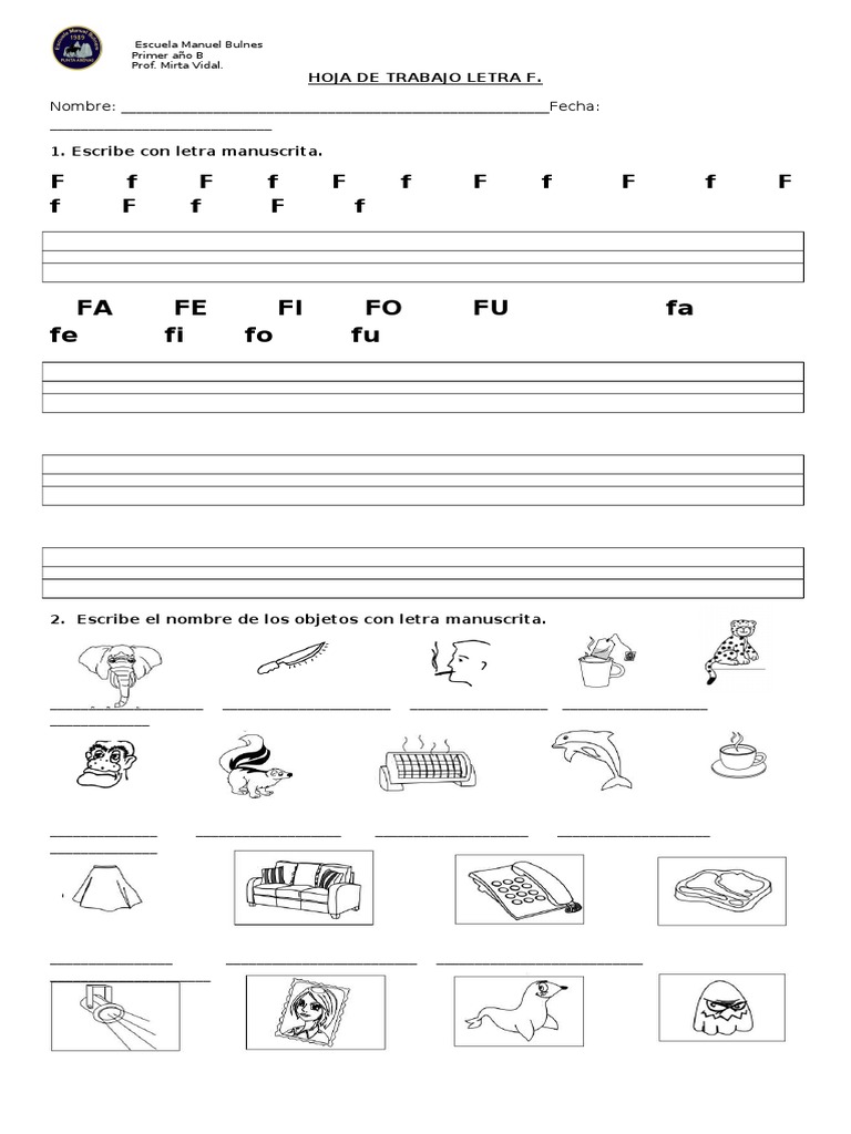 Hoja de Trabajo Letra F | PDF