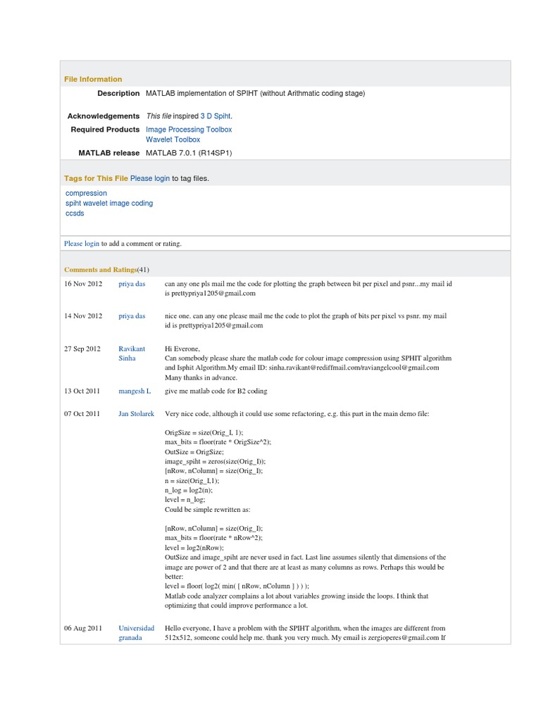 Matlab Spiht Image Compression Algorithm With Wavelet Transform Pdf Matlab Data Compression