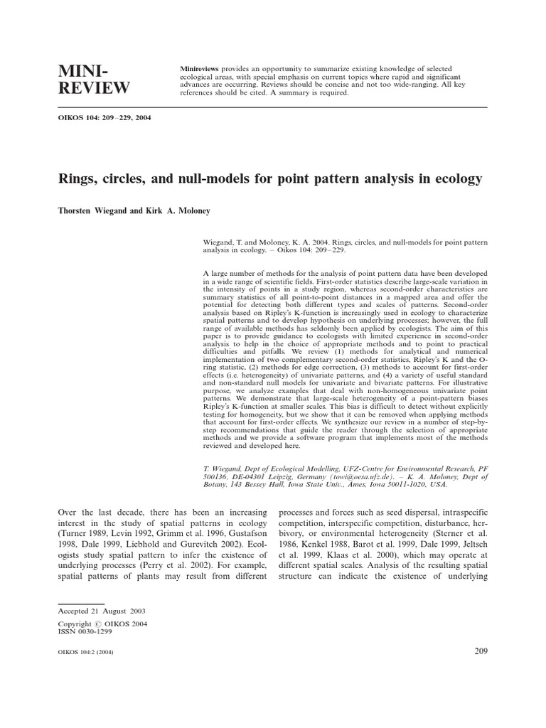 Mini-Review: Rings, Circles, and Null-Models For Point Pattern Analysis in Ecology | Download ...