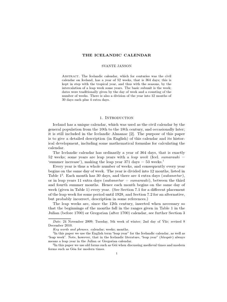 The Icelandic Calendar | Download Free PDF | Calendar