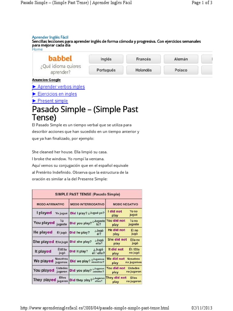 Guía Completa del Pasado Simple Inglés | PDF | Verbo | Tipología ...
