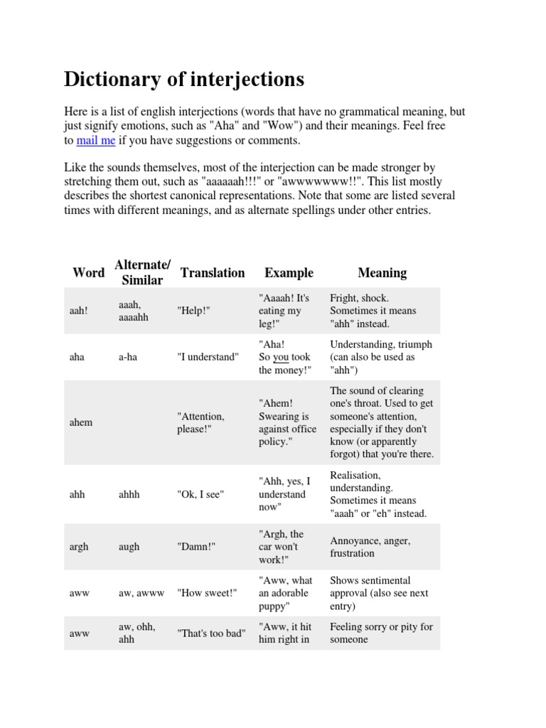 Dictionary of Interjections | PDF | Linguistics