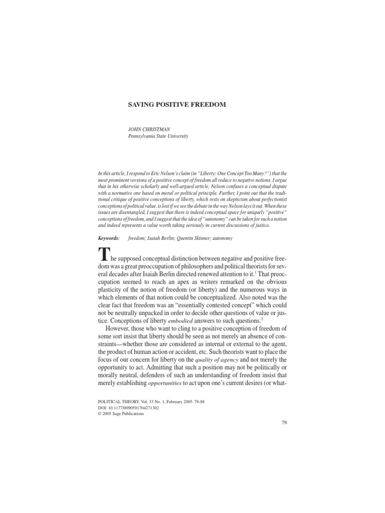 John Christman Saving Positive Freedom PDF | PDF | Liberty | Free Will