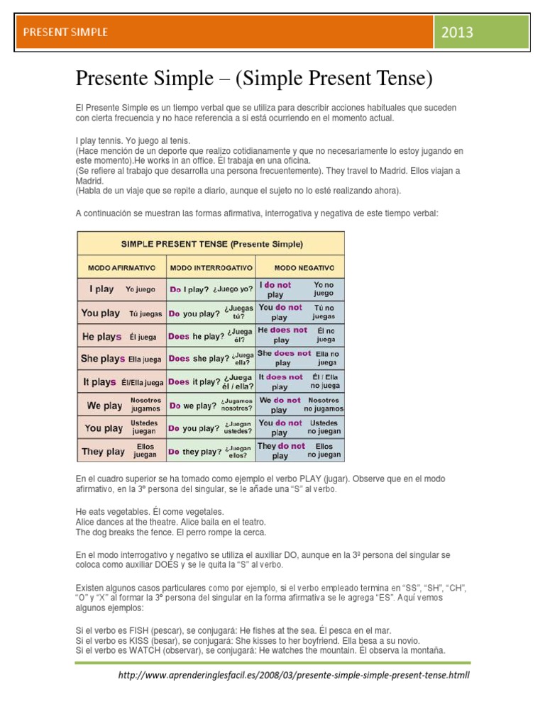 Teoría del Presente Simple en Inglés | PDF | Artes del Lenguaje y ...
