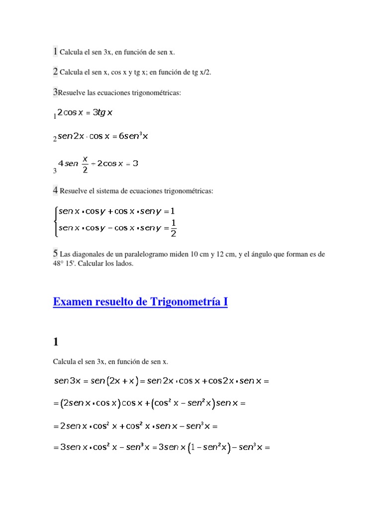 1 Calcula El Sen 3x | PDF | Funciones trigonométricas | Triángulo