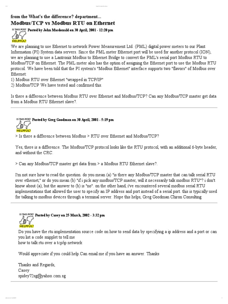Modbus - TCP Vs Modbus RTU On Ethernet | Download Free PDF ...