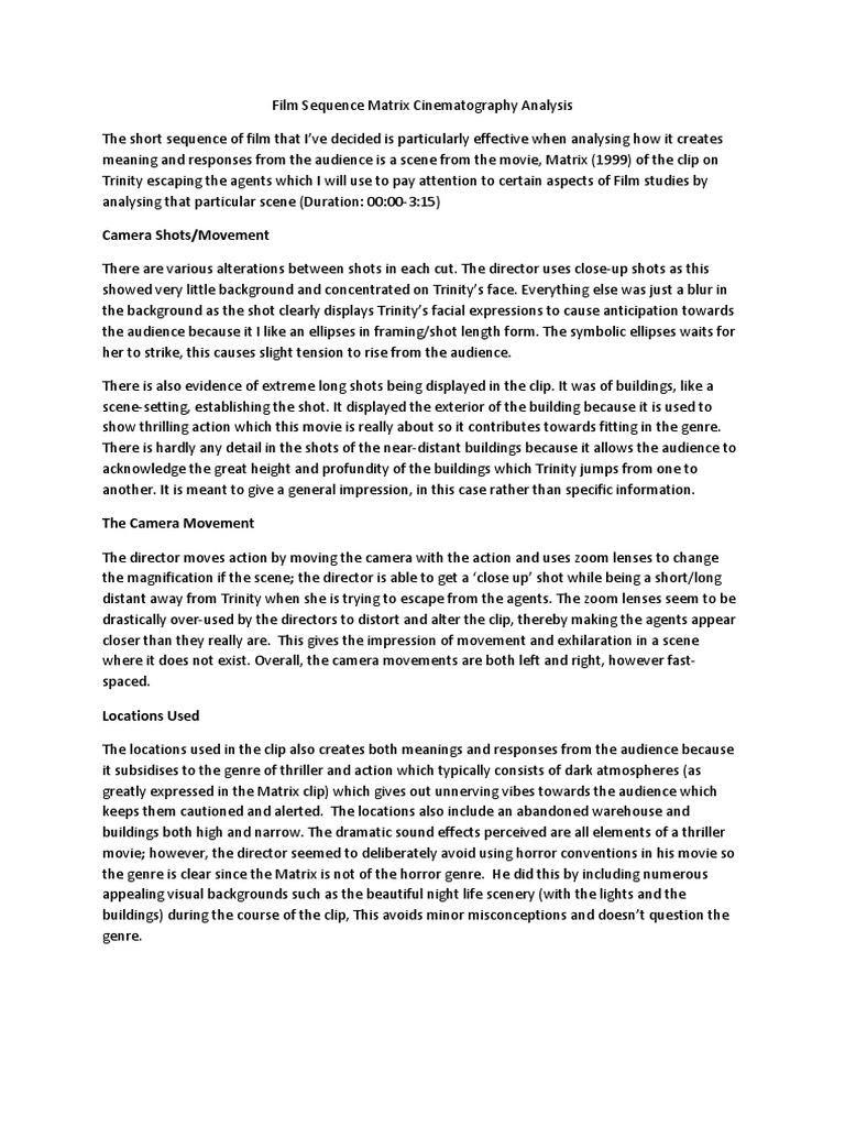 Task: Cinematography Analysis of Matrix Film Sequence | PDF | Costume ...