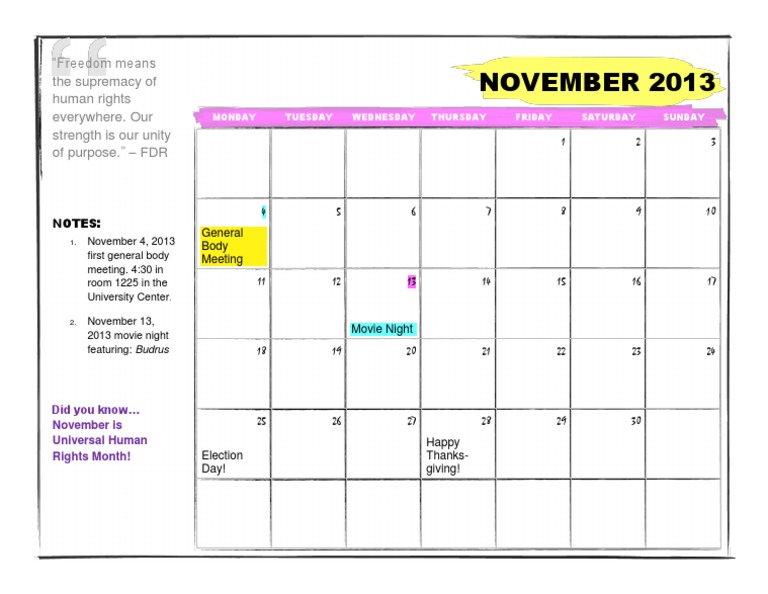 November 2013 Calendar | PDF