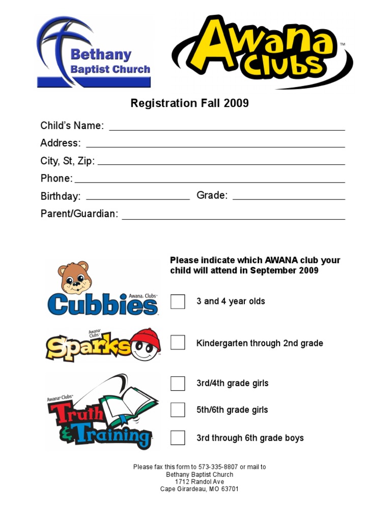 Awana Registration 2009 | PDF