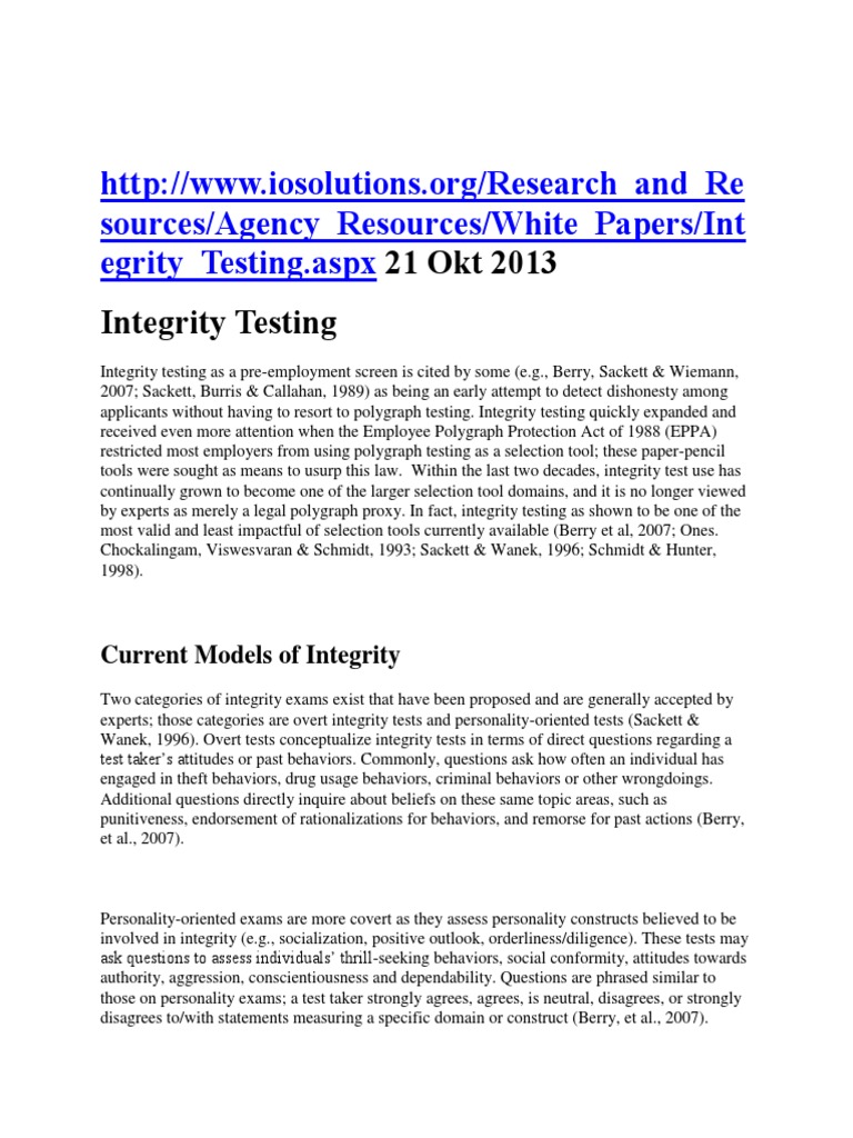 Integry Testing | PDF | Integrity | Test (Assessment)
