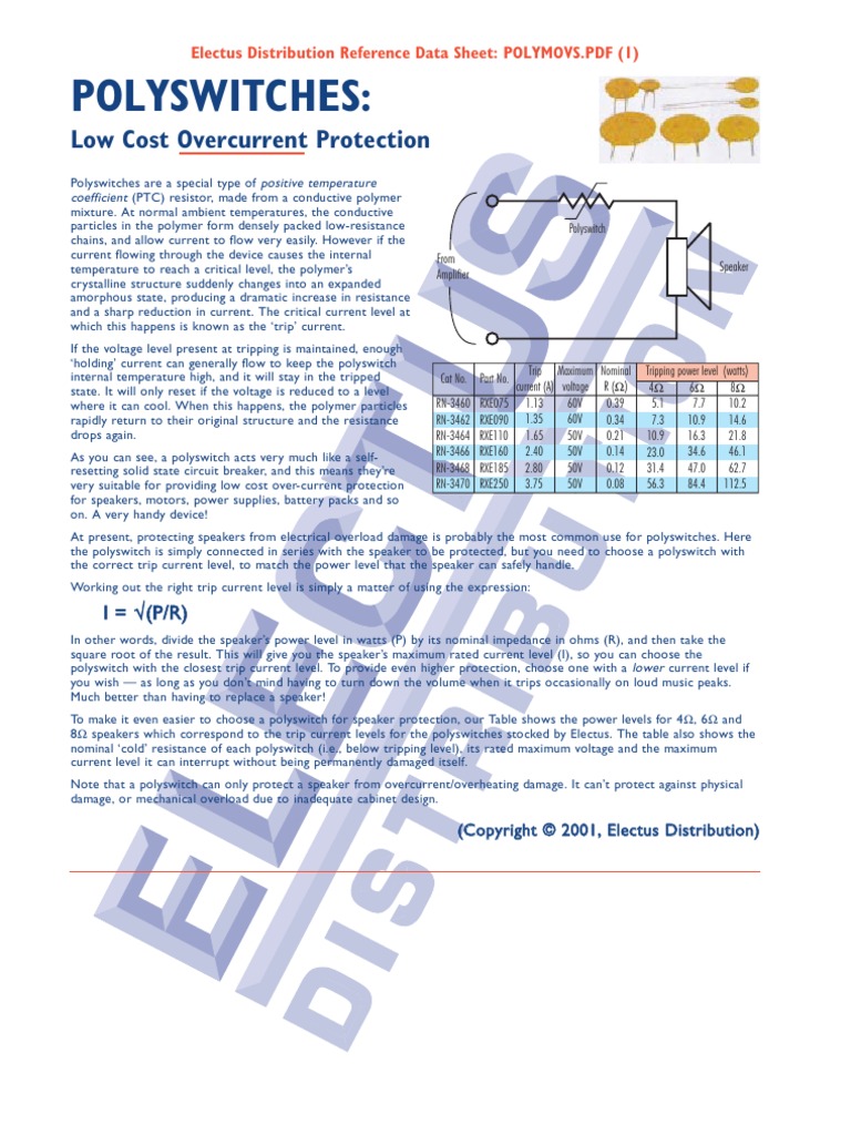 Electus Distribution Reference Data Sheet: POLYMOVS PDF | PDF | Physics | Quantity
