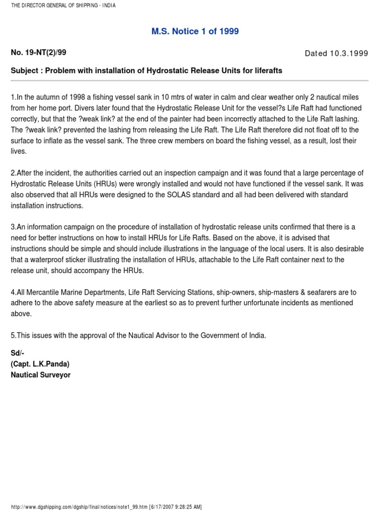 M.S. Notice 1 of 1999 | PDF