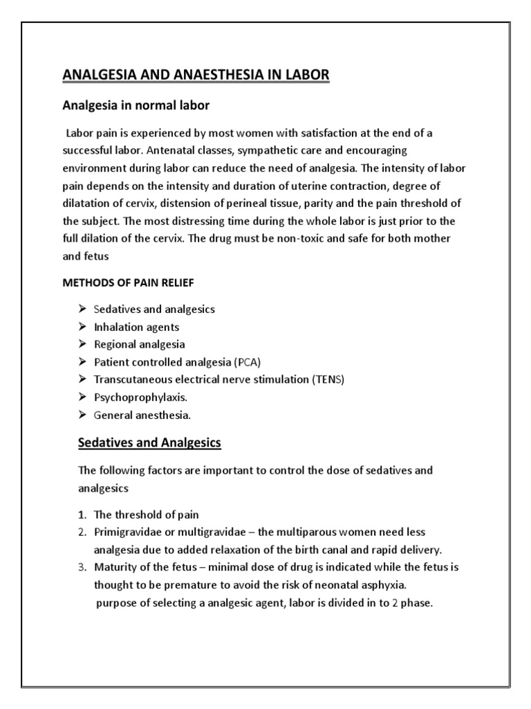 Analgesia and Anesthesia in Obstetrics | PDF | Childbirth | Anesthesia