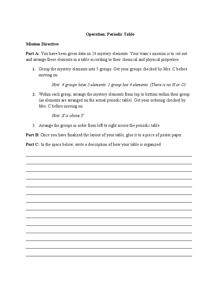 Periodic Table Inquiry Lab PDF | PDF | Carbon | Periodic Table