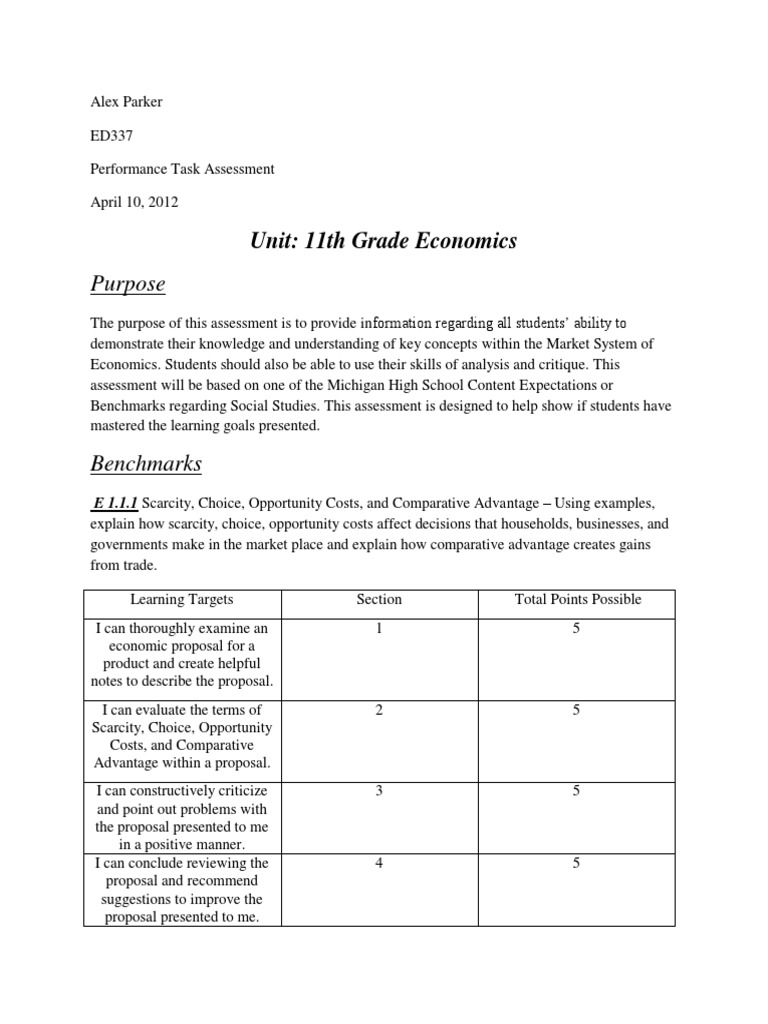 Economics Performance Task Assessment | PDF | Educational Assessment ...