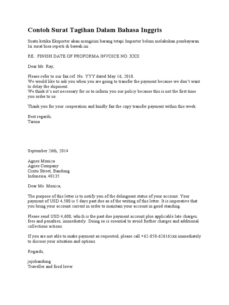Contoh Surat Tagihan Dalam Bahasa | PDF