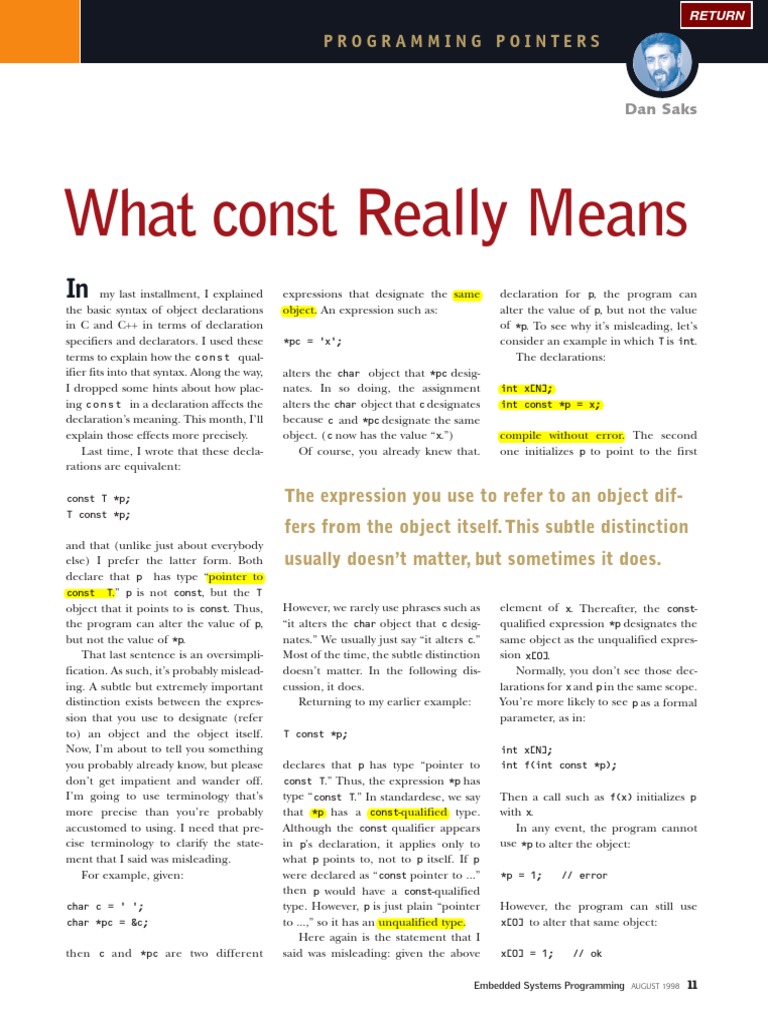 What Const Really Means | PDF | C (Programming Language) | Pointer ...