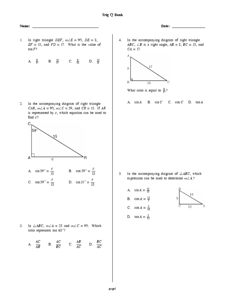 Right Triangle Trigonometry Questions | PDF | Sine | Trigonometric ...