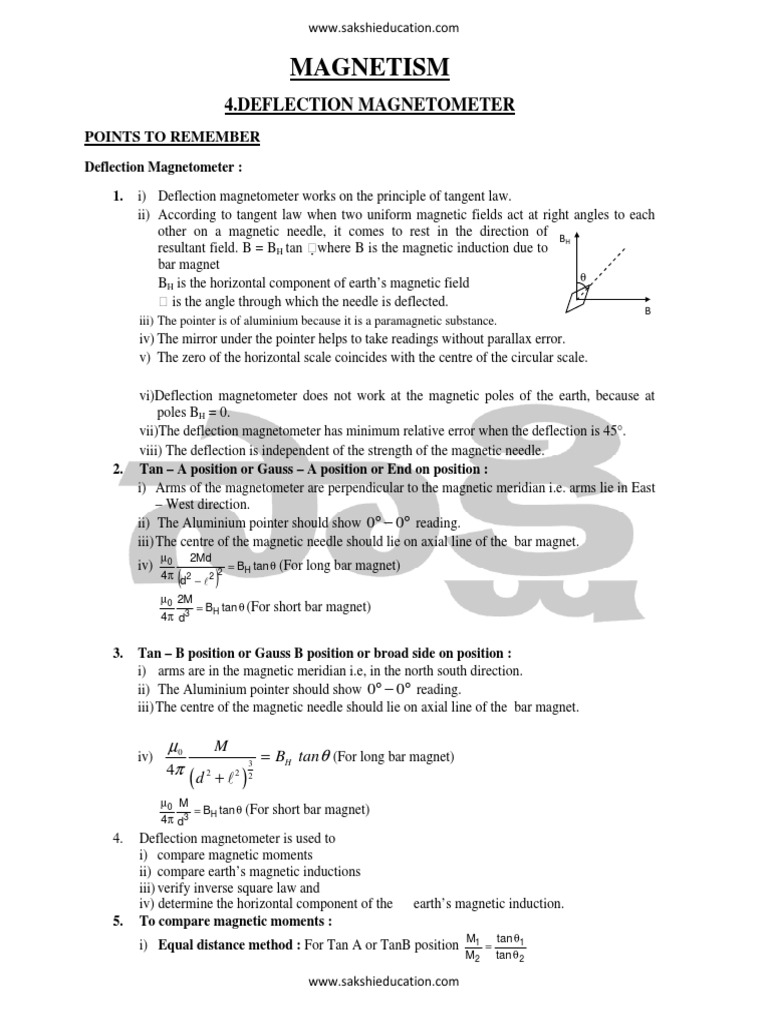 Deflection Magnetometer Principles and Uses | PDF | Magnetometer ...