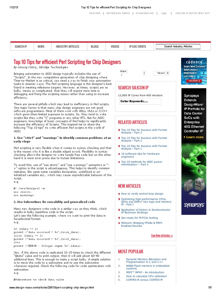 Top 10 Tips For Efficient Perl Scripting For Chip Designers PDF | PDF | C (Programming Language ...