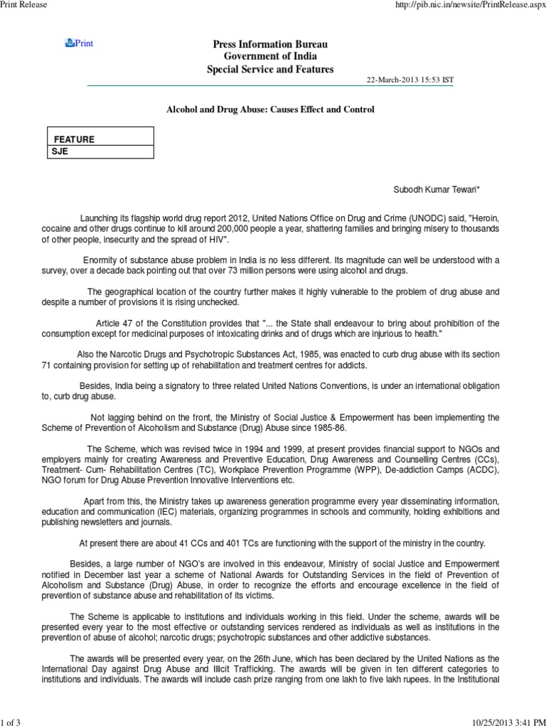 Alcohol and Drug Abuse - Causes Effect and Control PDF | PDF | Drug ...