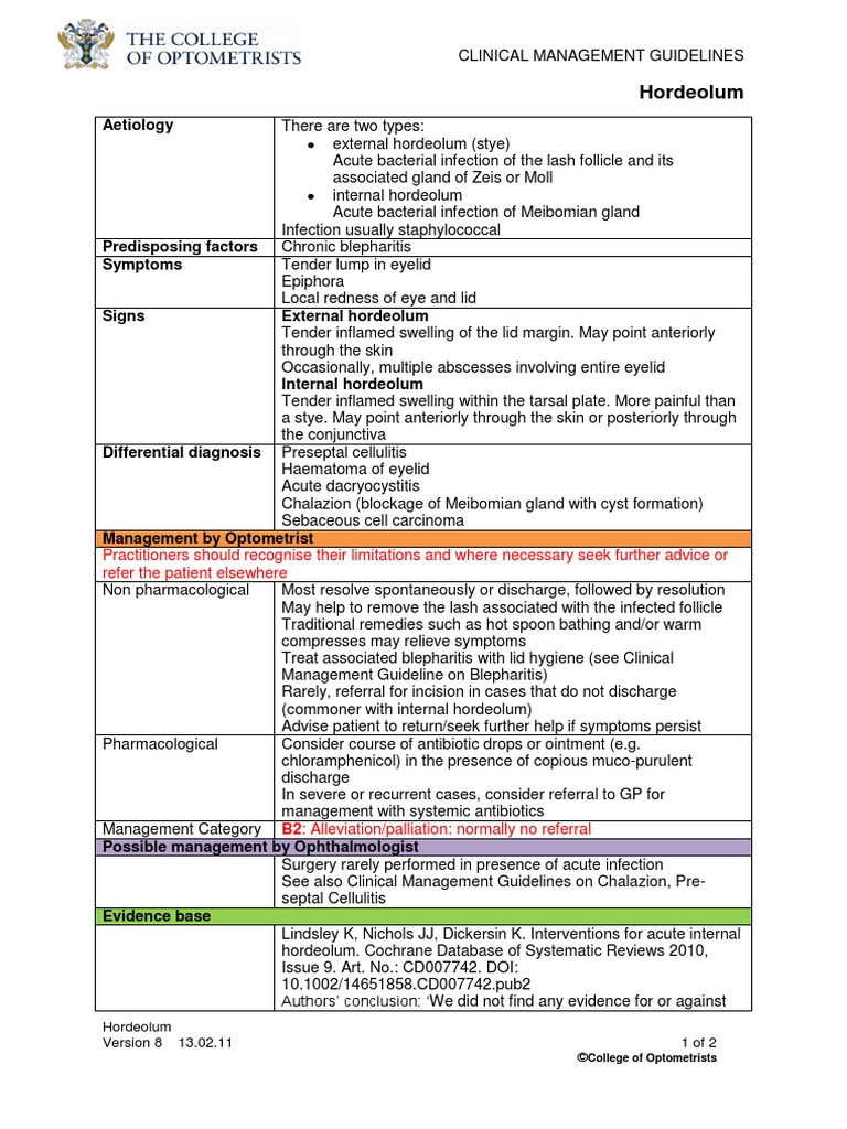 Hordeolum | PDF | Diseases And Disorders | Medical Specialties