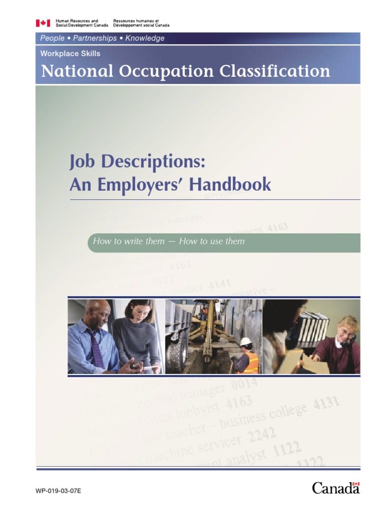 Job Descriptions: An Employers' Handbook: National Occupation ...