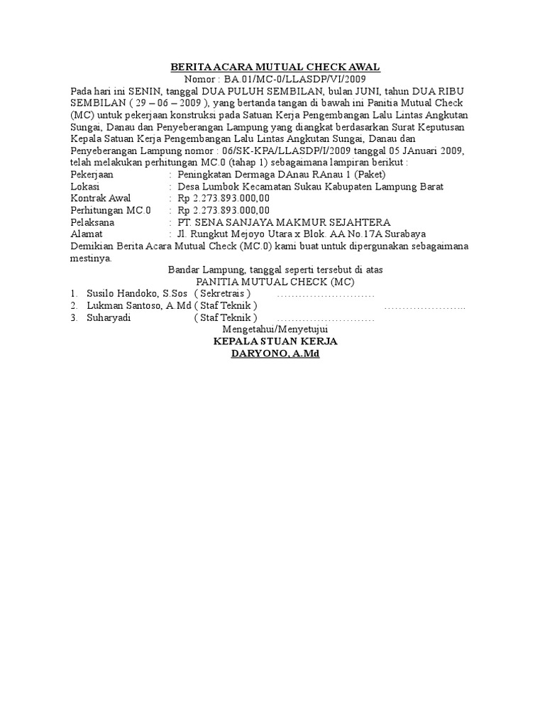 Berita Acara Mutual Check Awal | PDF