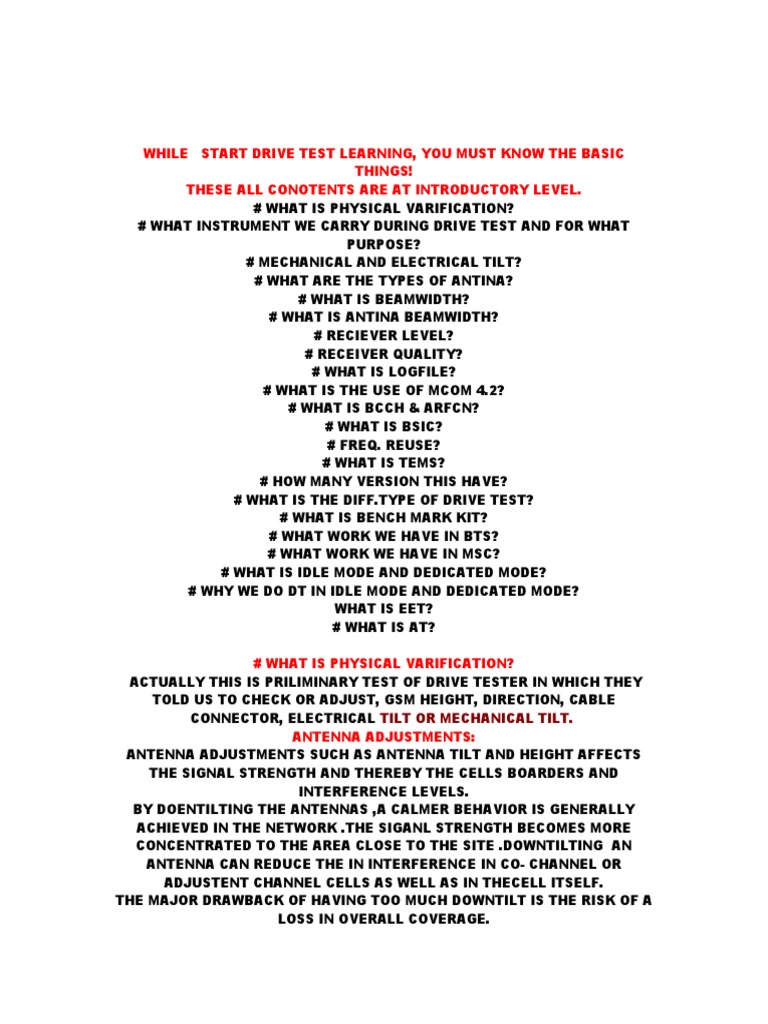 Drive Test Basics | PDF | Antenna (Radio) | Radio