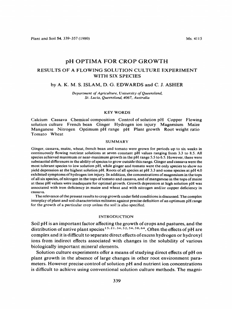 pH Optima for Six Crop Species Growth | PDF | Soil | Ph