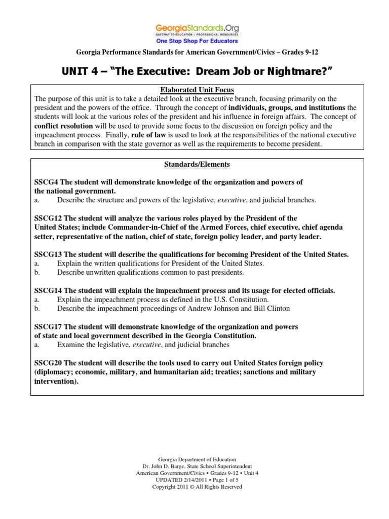 American Government Civics Unit4 | PDF | Presidents Of The United ...