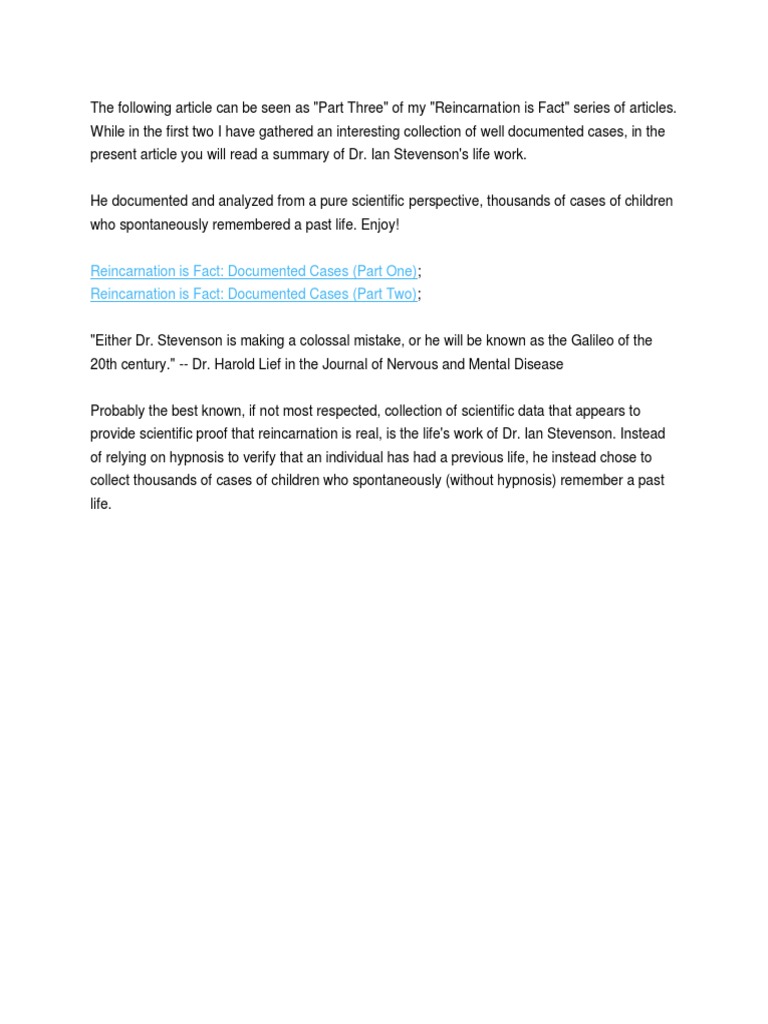 Dr Ian Stevensons research on reincarnation.pdf | Reincarnation | Hypnosis