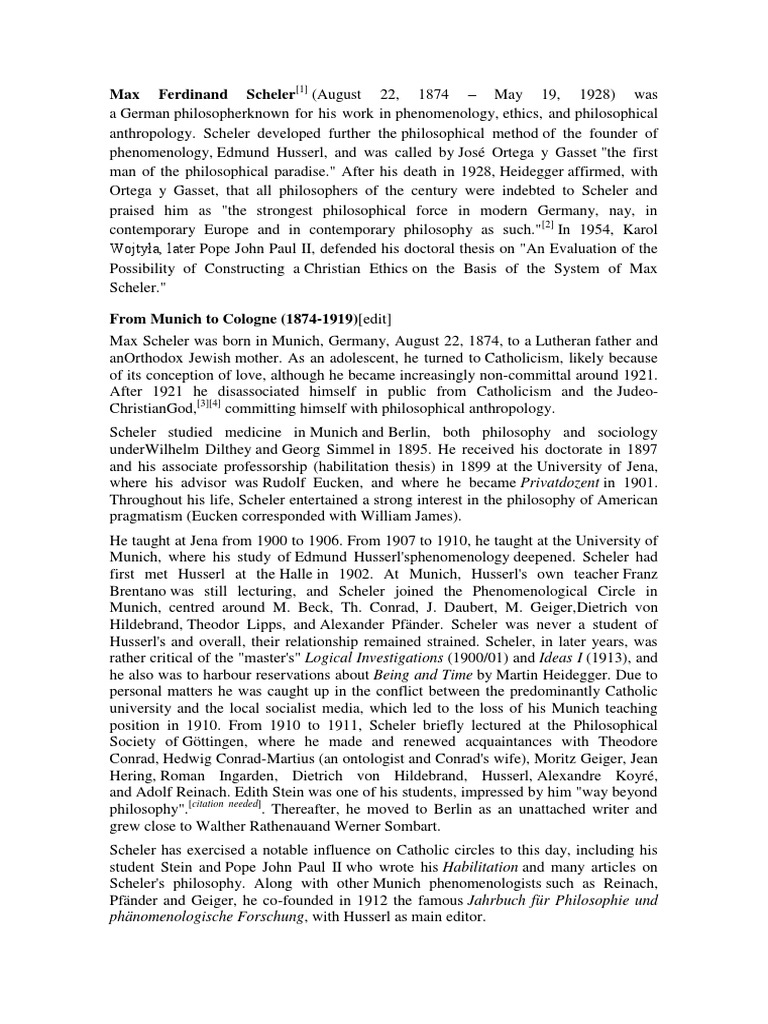 Max Ferdinand Scheler | PDF | Phenomenology (Philosophy ...