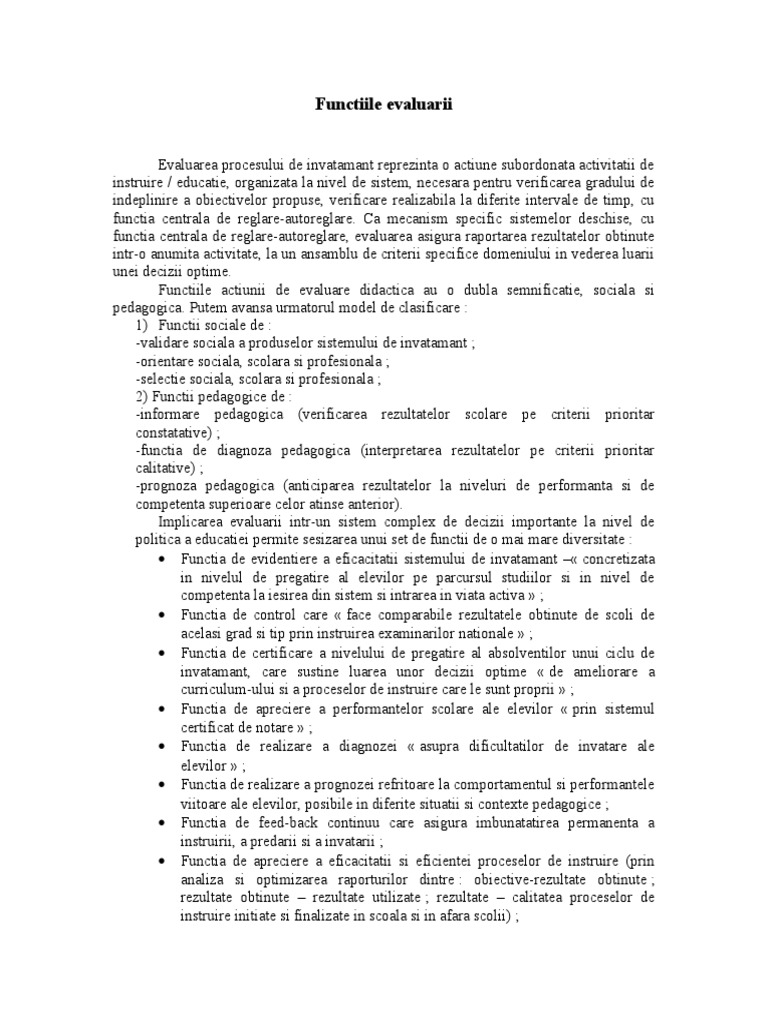 Functiile Evaluarii | PDF