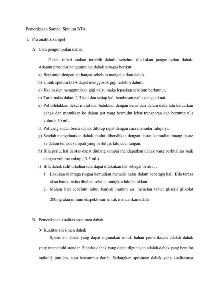 Pemeriksaan Sampel Sputum BTA | PDF