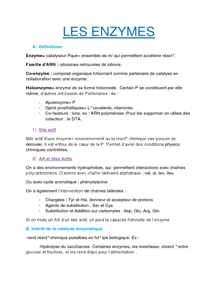 Les Enzymes | PDF | Enzyme | Catalyse