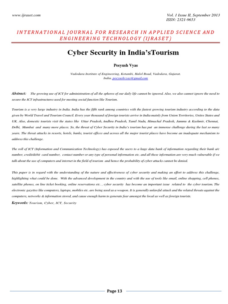 Cyber Security in India's Tourism | PDF | Cyber Attack | Computer Security