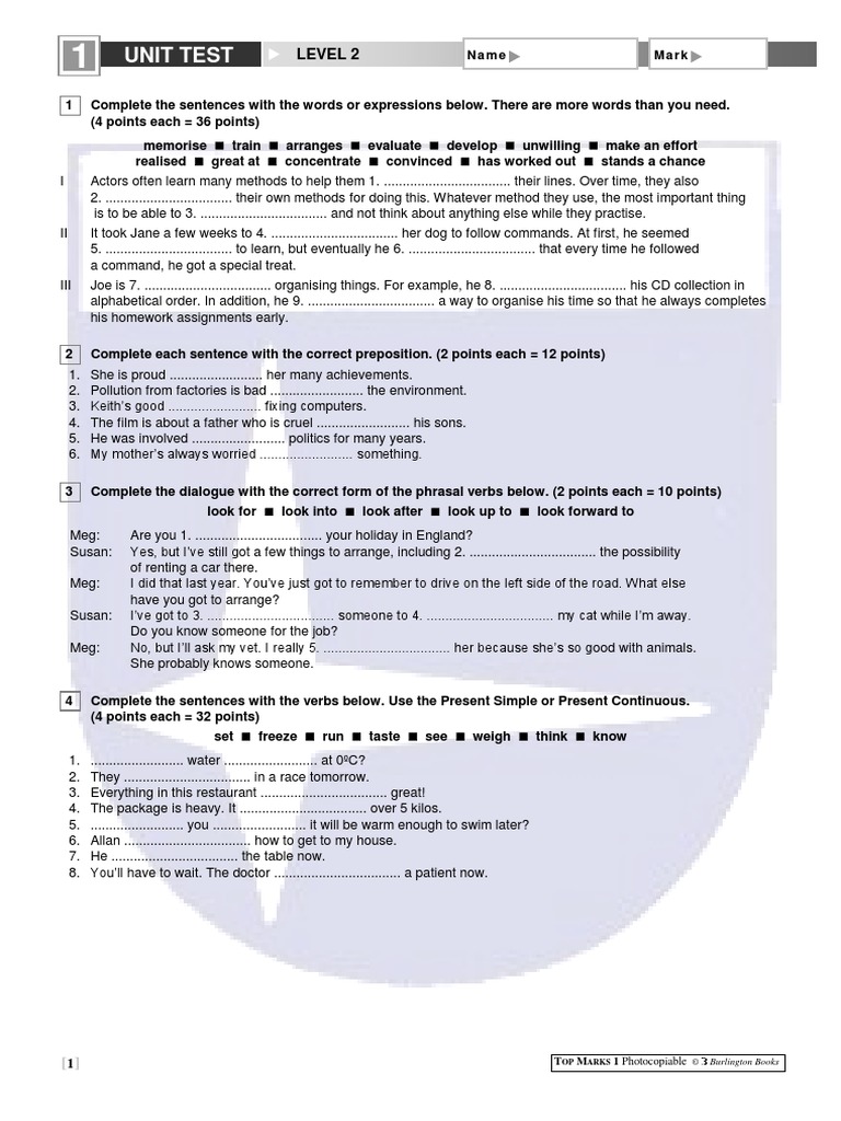 Test Unit 1 Level 2 1BAC | PDF | First Language | English Language